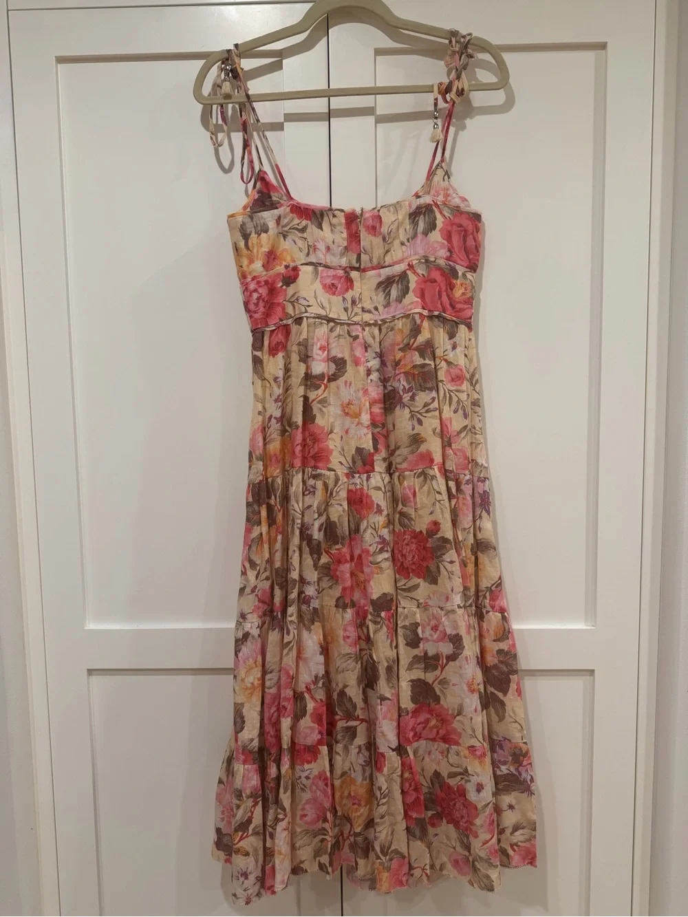 Zimmermann | Dresses | Zimmermann Beige Floral Tieshoulder Midi Dress ...